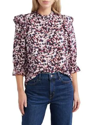 Caslon Printed Ruffle Top - Red- Pink Addie Abstract