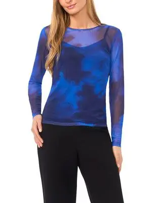 Halogen Dye Long Sleeve Mesh Shirt - Opulant Blue