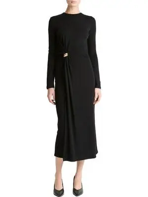 Vince Wool Blend Drape Midi Dress - Black