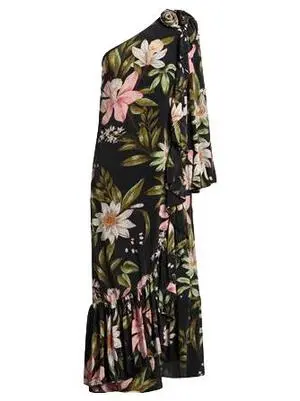 Farm Rio One-shoulder Floral Maxi Dress - Black