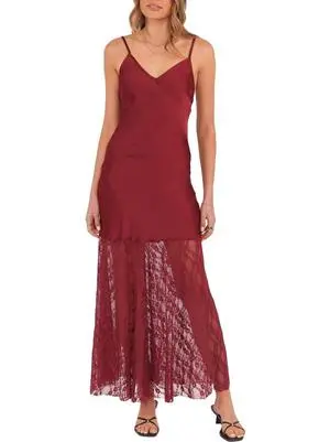 PETAL & PUP A-line Slipdress With Lace Skirt - Cherry