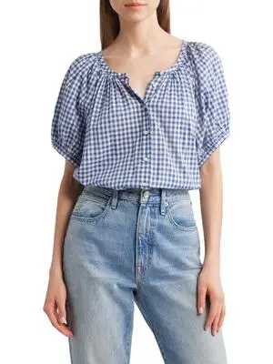 DÔEN June Gingham Organic Cotton Top Blue Gingham