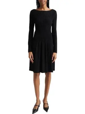 Emporio Armani Ribbed Fit-and-flare Sweater Dress - Black Solid
