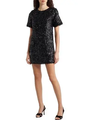 FRIENDS LIKE THESE Sequin Bouclé Shift Minidress - Black