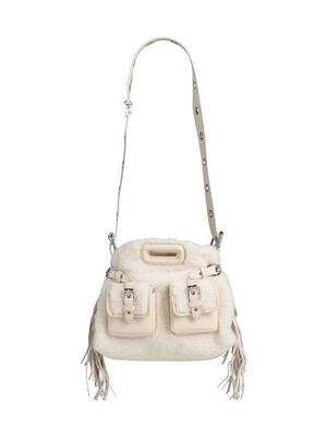 Maje Shoulder Bag In Teddy Fleece And Leather With Fringes - White
