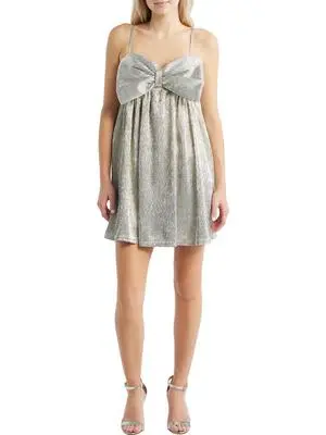 JUMP APPAREL Metallic Bow Babydoll Mini Dress - Champagne