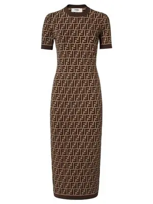 Fendi Ff Cotton Blend Dress - Brown
