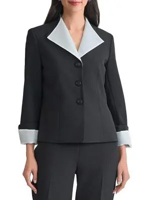 KASPER Winged Lapel Three-button Blazer - Black/vanilla Ice