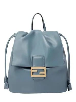 Fendi Leather Backpack With Metal Ff Logo - Blue