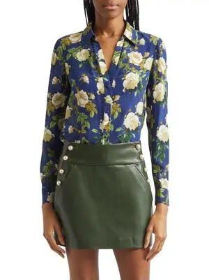 Alice + Olivia Eloise Floral Silk Button-up Shirt - Twilight Eden