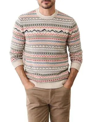 Marine Layer Fair Isle Organic Cotton Blend Crewneck Sweater - Oatmeal Multi