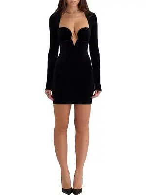 House Of Cb Sierra Long Sleeve Velvet Mini Dress - Black