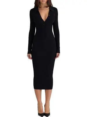 House Of Cb Sabra Long Sleeve Ribbed Sweater Dress - Black