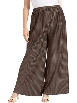 JUNE + VIE Plisse High-rise Straight Leg Pants - Potting Soil