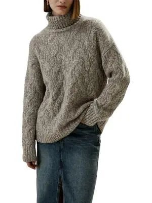 Lilysilk Cable-knit Cashmere Turtleneck Sweater - Camel Gray