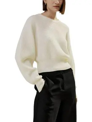 Lilysilk Round Neck Drop-Shoulder Merino Wool Sweater White