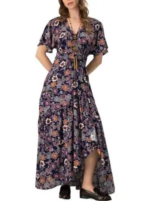 IVONNE Floral Print V-neck Wrap Maxi Dress - Multi-brown