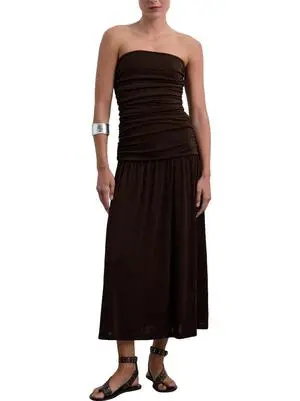 SCALPERS Strapless Midi Dress - Brown
