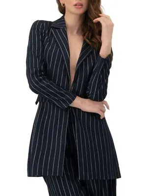 IVONNE Striped Blazer With Patch Pockets