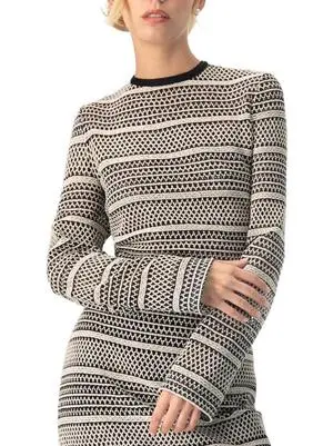 IVONNE Long Sleeve Knit Crop Top With Abstract Pattern - Black