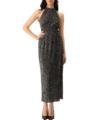 IVONNE Pleated Polka Dot Maxi Dress - Black