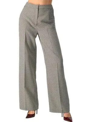 IVONNE Checkered Wide-leg Trousers - Black