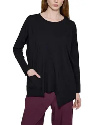 LUUKAA Asymmetrical Hem Cotton Jersey Blouse - Black
