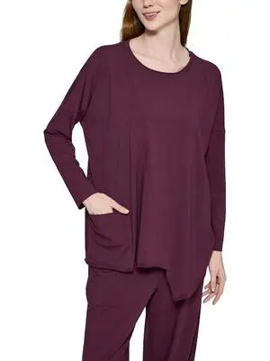 LUUKAA Asymmetrical Hem Cotton Jersey Blouse - Bordeaux