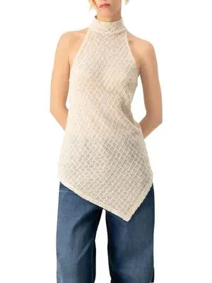 IVONNE Knit Halter Sleeveless Top - Natural