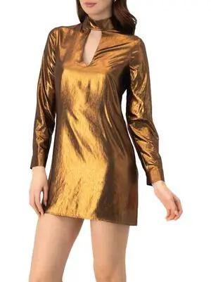 IVONNE Long Sleeve Keyhole Neckline Satin Mini Dress - Copper