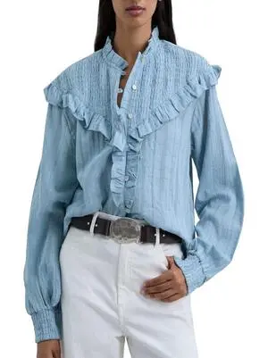 SCALPERS Ruffle Collared Shirt - Lightblue