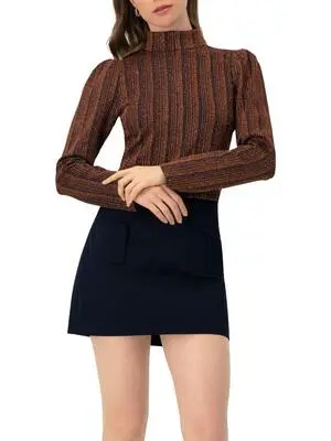 IVONNE High Neck Long Sleeve Top - Brown