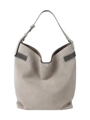 Brunello Cucinelli Suede Hobo Bag - Light Grey