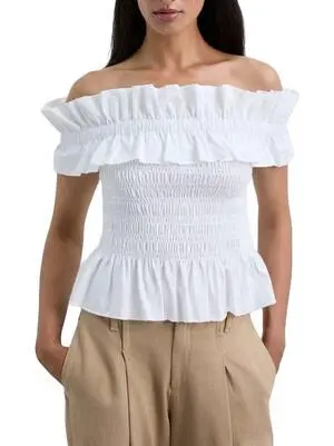 SCALPERS Off-Shoulder Poplin Top White