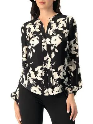 IVONNE Floral Print Satin Shirt - Black
