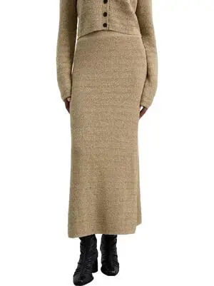 SCALPERS Rustic Knit Flared Long Skirt - Taupe