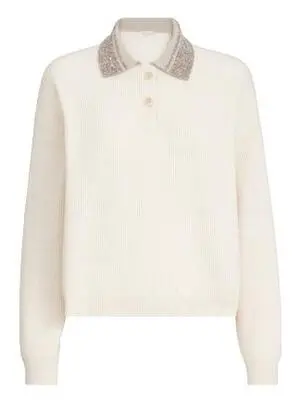 Brunello Cucinelli Polo With Embellished Collar - Beige