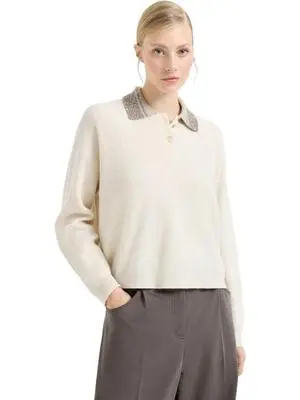 Brunello Cucinelli Polo With Embellished Collar - Beige