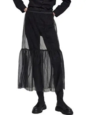 LUUKAA Flanna Ruffled Mesh Skirt - Black
