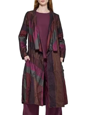 LUUKAA Rosa Asymmetrical Striped Duster - Dark Scarlet