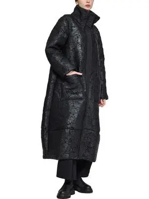 LUUKAA Fiora Voluminous Faux Fur Coat With Hand Muff - Black