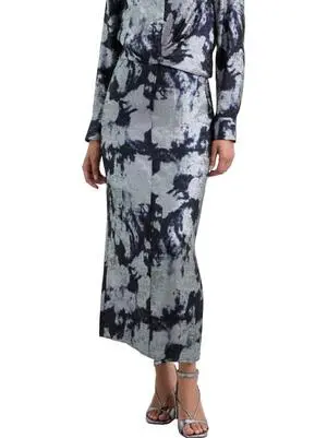 SCALPERS Jacsilver Printed Satin Midi Skirt - Bluesilver