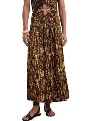 SCALPERS Printed Midi Flared Skirt With Buckle Detail - Brownmustard