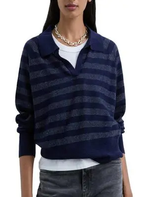 SCALPERS Striped Polo Jumper - Navystripes