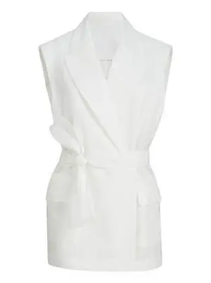 Brunello Cucinelli Poplin Belted Vest - White