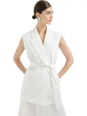 Brunello Cucinelli Poplin Belted Vest - White