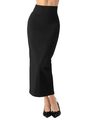 IVONNE Midi Pencil Skirt With Back Slit - Black