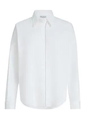 Brunello Cucinelli Stretch Poplin Shirt With Monili - White