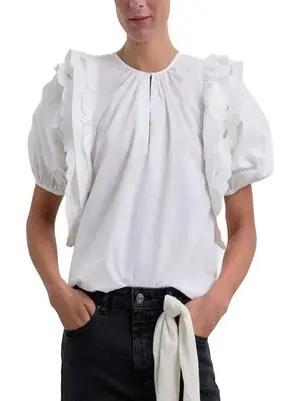 SCALPERS Poplin Puff Top - Offwhite