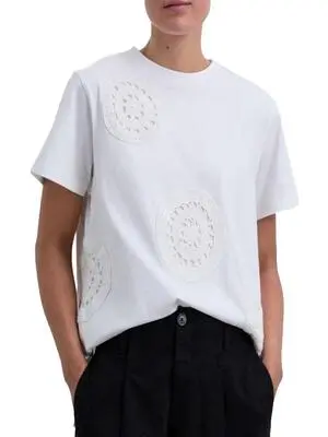 SCALPERS Crochet Appliqué Tee - Ecru